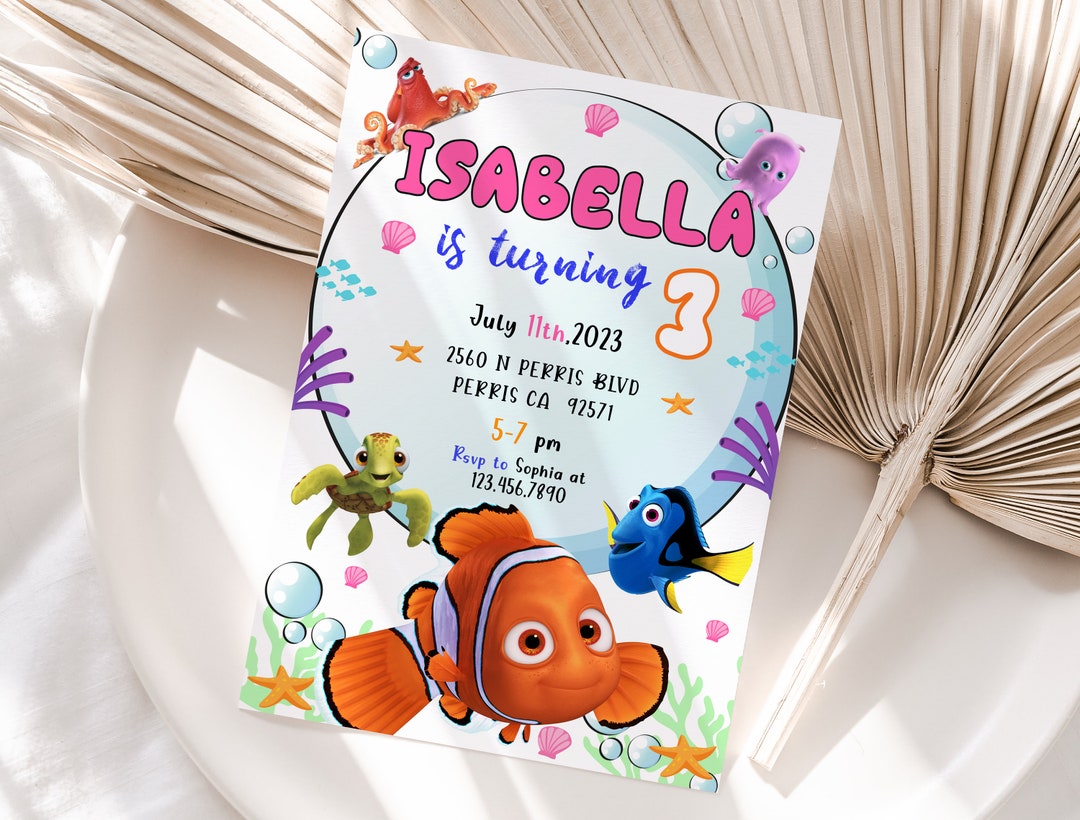 Editable Finding Nemo Birthday Invitation Template, Printable Birthday ...