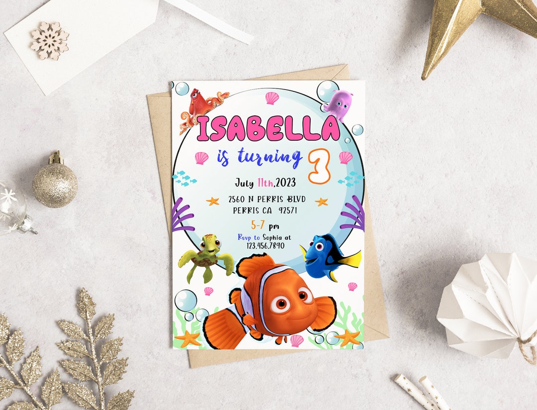 Editable Finding Nemo Birthday Invitation Template, Printable Birthday ...