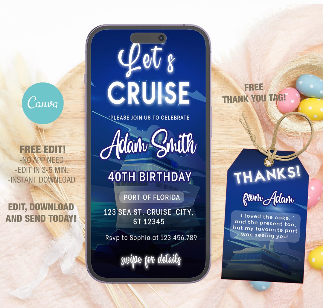 Editable Cruise Mobile Birthday Invitation Template, Birthday Party ...