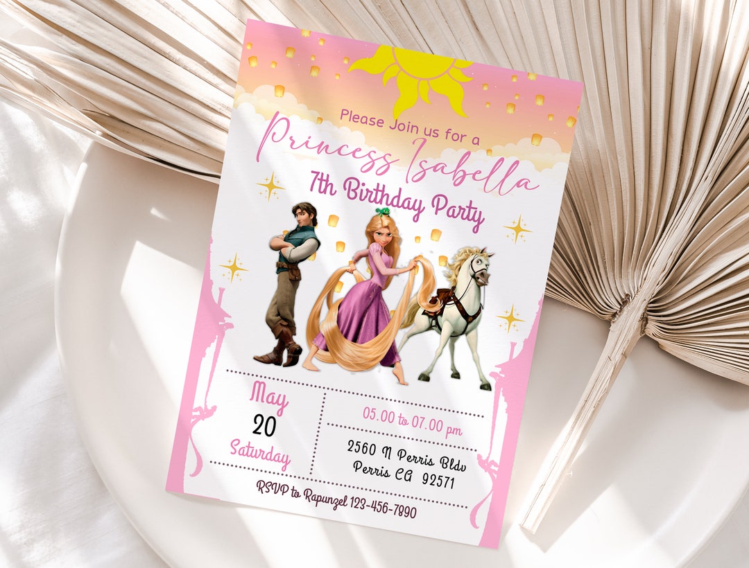 Editable Rapunzel Birthday Invitation Template, Printable Birthday ...