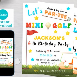 Mini Golf Birthday Invitation Template, Kids Party Invite (digital) - Etsy