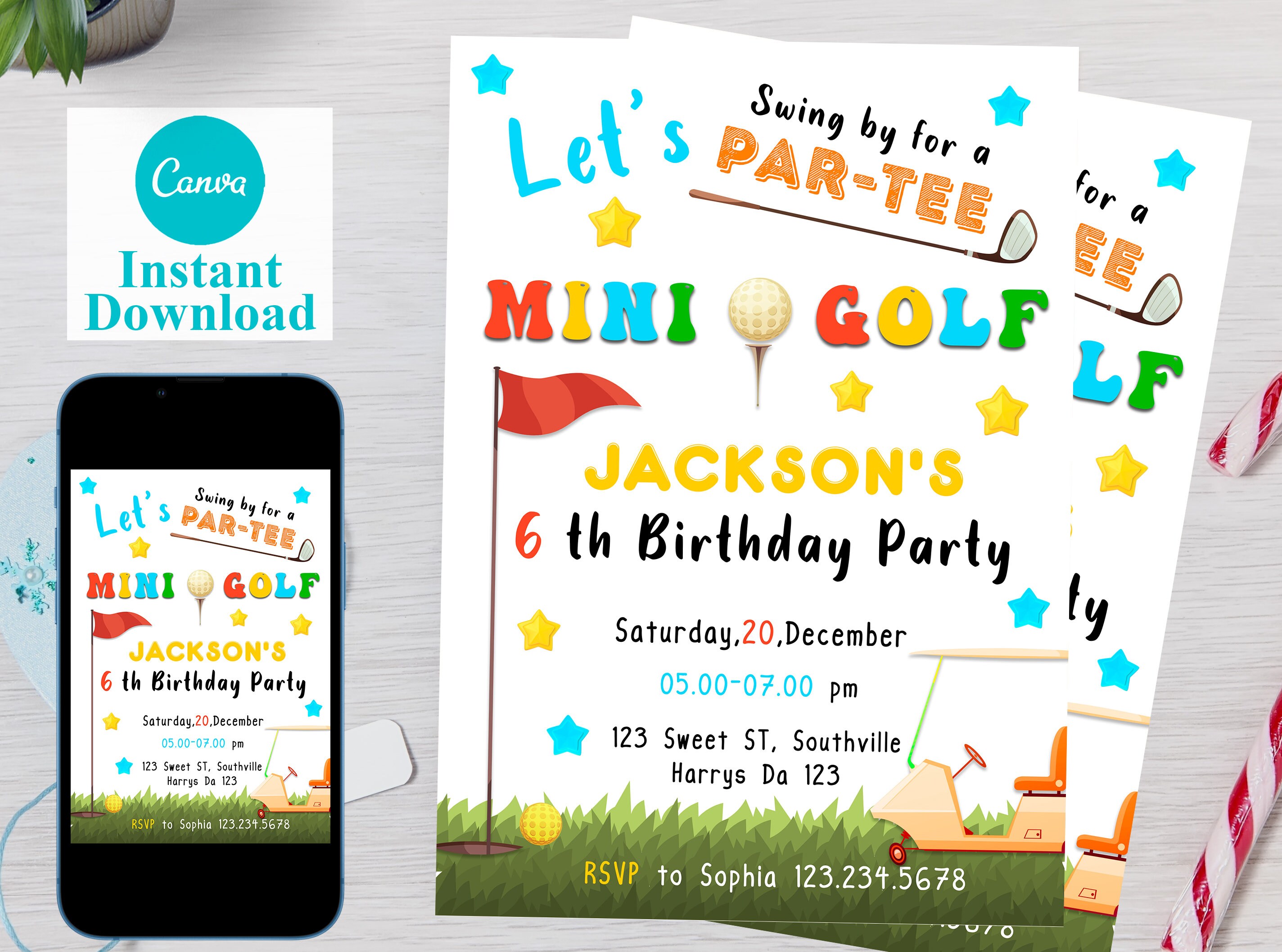 Mini Golf Birthday Invitation Template, Kids Party Invite (digital) - Etsy