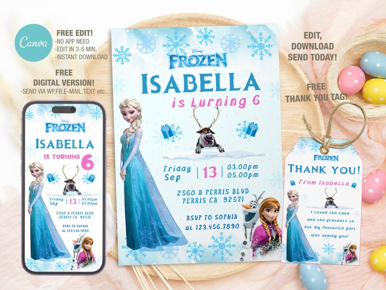 Editable Frozen Birthday Invitation Template, Printable Birthday Party ...