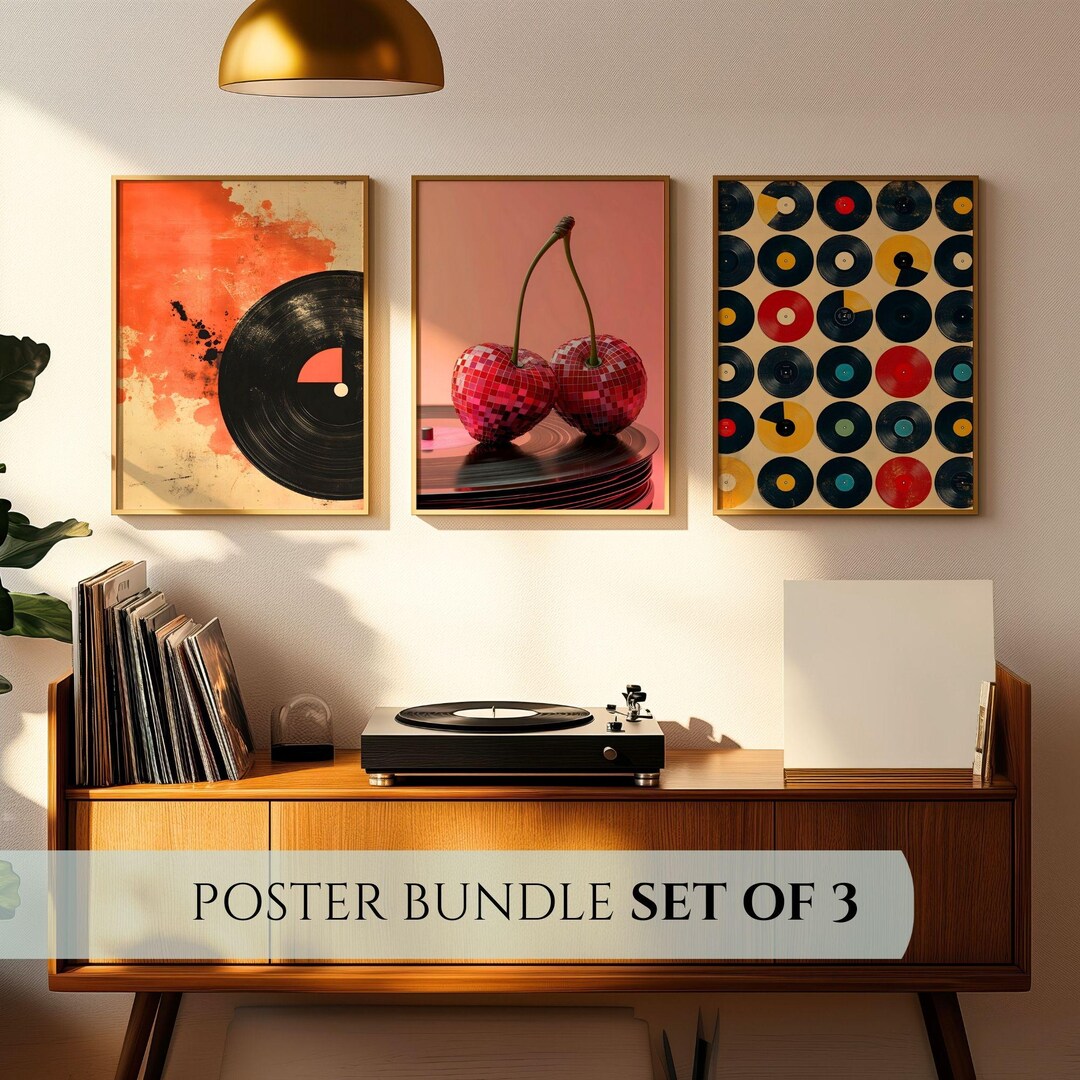 Retro Music Posters, Set of 3 Music Wall Art Prints, Vinyl Record and ...
