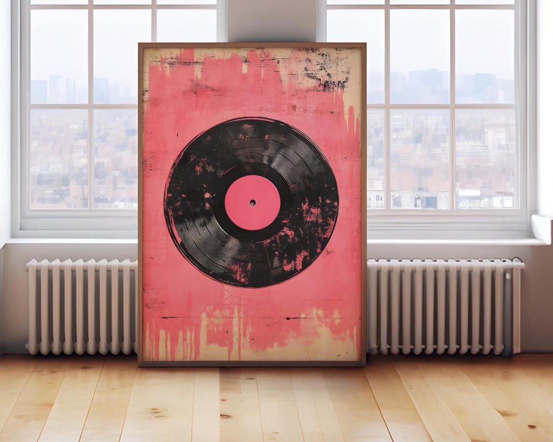 Retro Music Poster, Vintage Vinyl Wall Art, Pink Music Print, Music ...