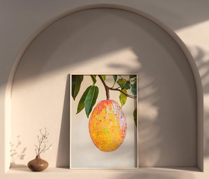 Retro Mango Disco Ball Print, Kitchen Print, Funky Food Home Decor ...