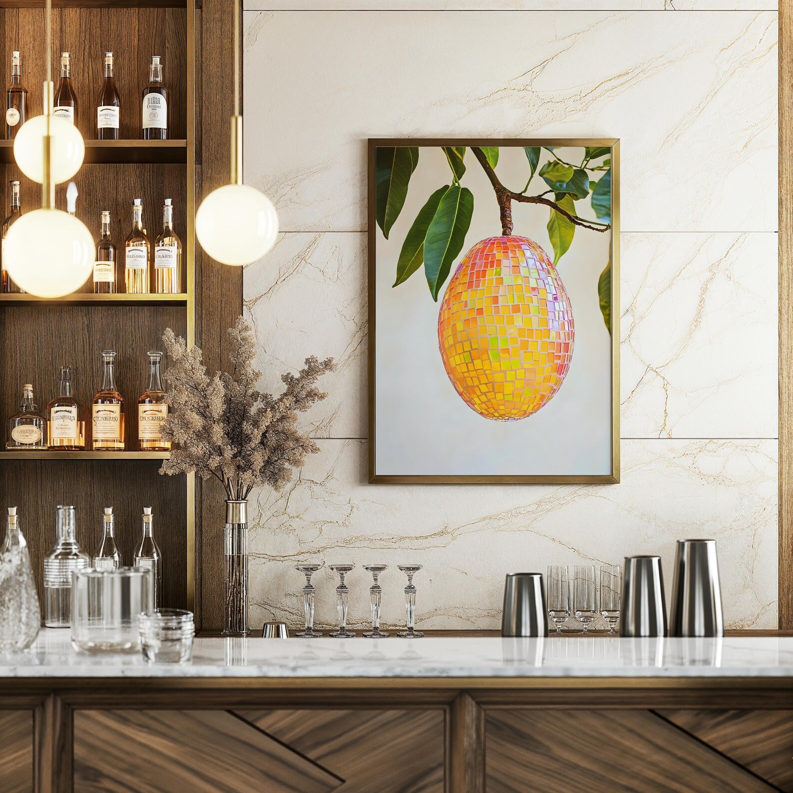 Retro Mango Disco Ball Print, Kitchen Print, Funky Food Home Decor ...