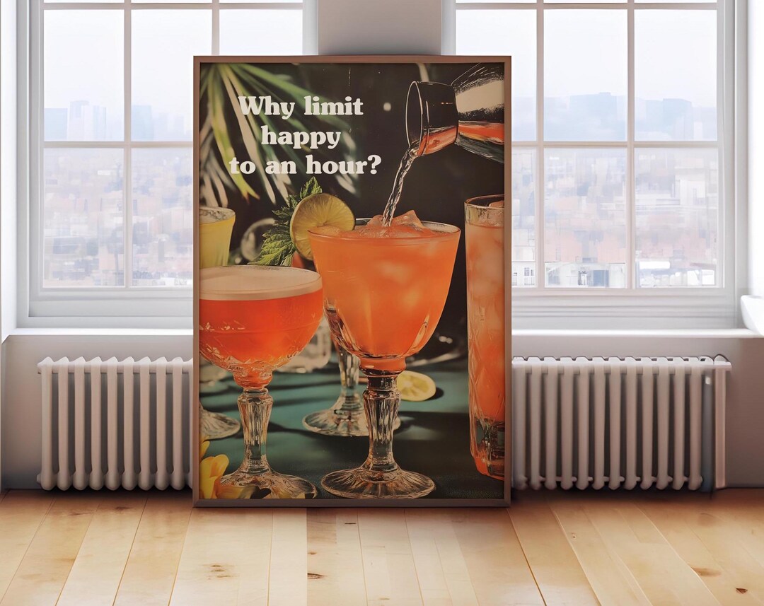 Retro Cocktail Bar Print, 1970s Cocktail Bar Art, Bar Cart Decor ...