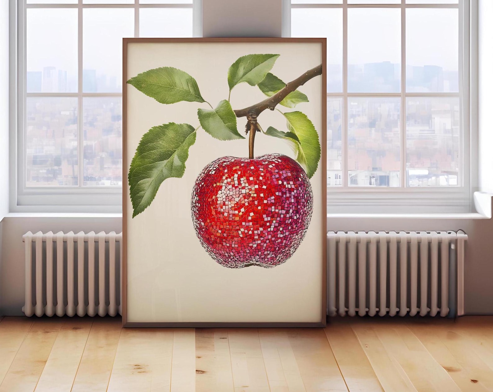 Retro Red Apple Disco Ball Print, Kitchen Print, Funky Food Home Decor ...