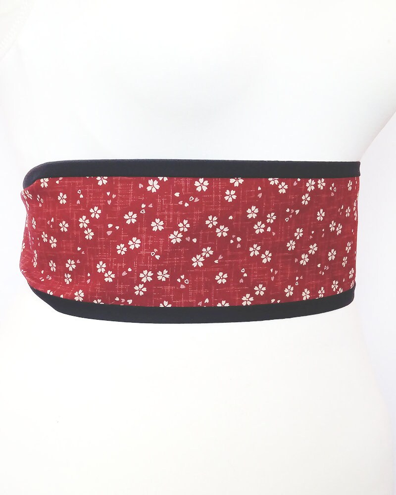 Red and Black Obi Sash With Japanese Sakura Cherry Blossom | Etsy