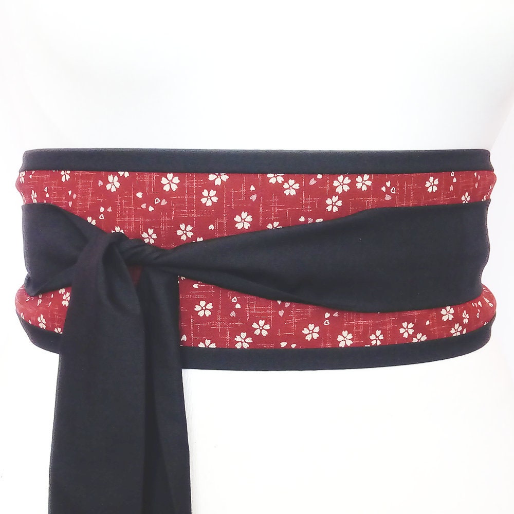 Red and Black Obi Sash With Japanese Sakura Cherry Blossom | Etsy