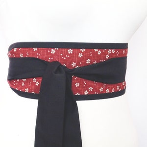 Red and Black Obi Sash With Japanese Sakura Cherry Blossom Flowers ...