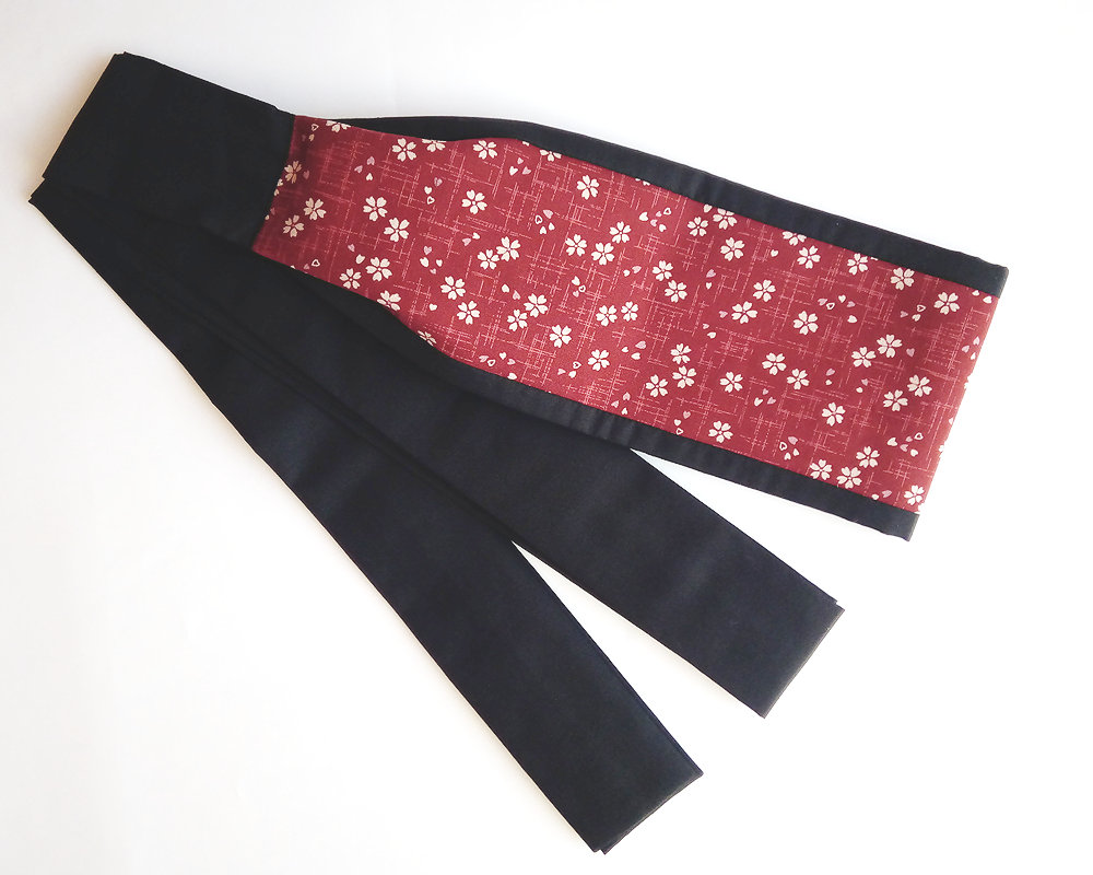 Red and Black Obi Sash With Japanese Sakura Cherry Blossom | Etsy