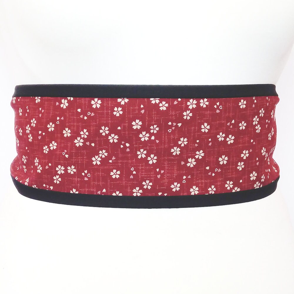 Red and Black Obi Sash With Japanese Sakura Cherry Blossom | Etsy