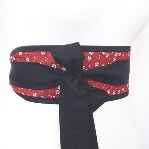 Red and Black Obi Sash With Japanese Sakura Cherry Blossom Flowers ...
