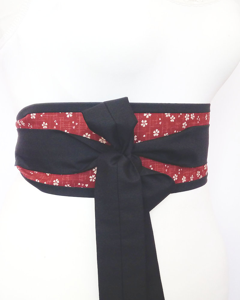 Red and Black Obi Sash With Japanese Sakura Cherry Blossom | Etsy
