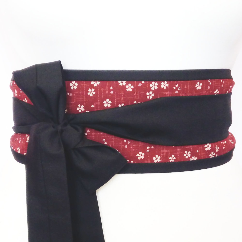 Red and Black Obi Sash With Japanese Sakura Cherry Blossom | Etsy