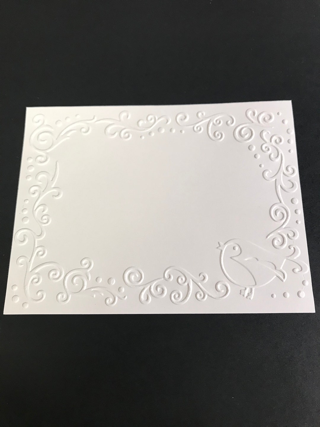 Set of 4 Embossed Card Fronts, Embossed Card Sheets, Swirly Frame, Bird ...