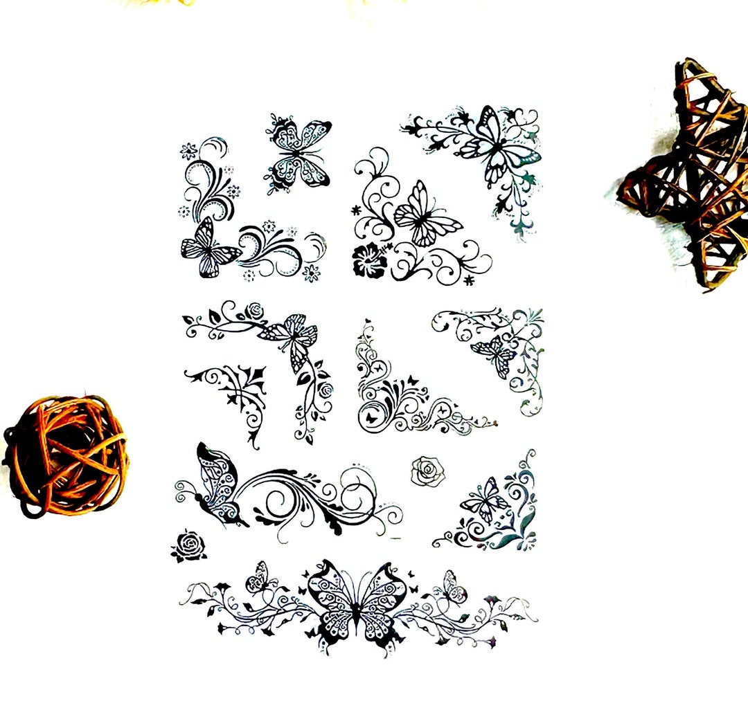 13 Pc Brand New Cling Stamp, Corners With Flowers & Butterflies - Etsy