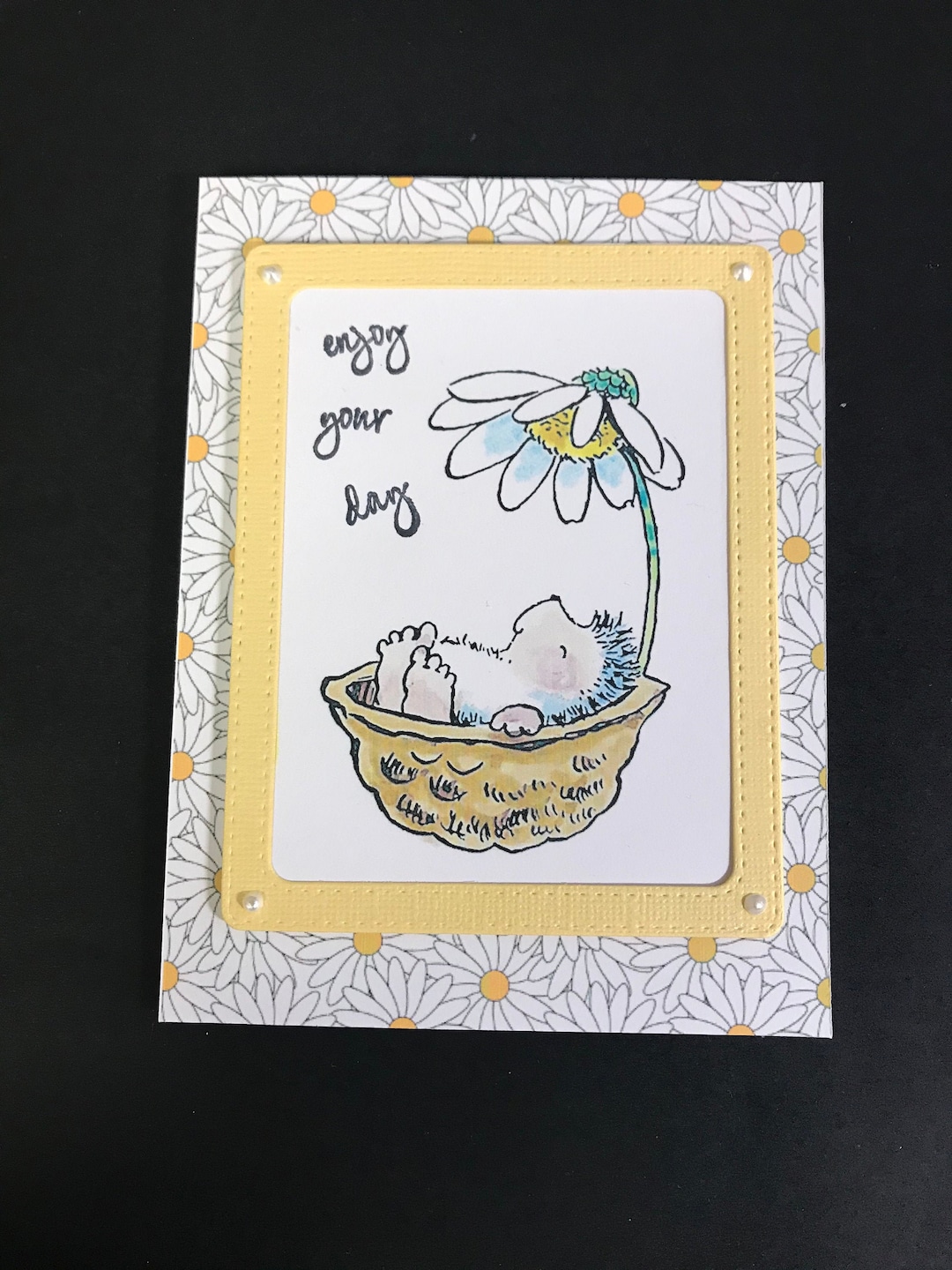 Printed and Layered Enjoy Your Day Card Hedgehog Daisy - Etsy