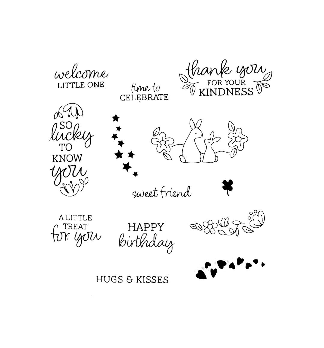 13 Pc Brand New, Never Used Cling Stamps, Flowers, Stars, Hearts ...