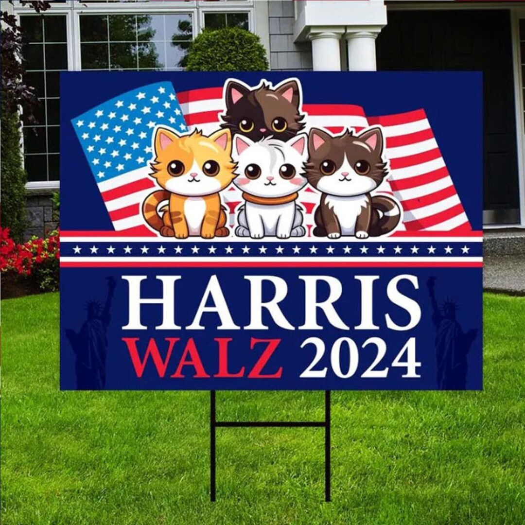 Cats for Harris Walz 2024 Yard Sign, Harris for President Lawn Sign ...