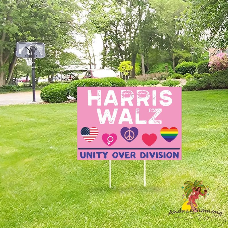 Harris Walz Unity Over Division Yard Sign, Retro Kamala Harris Yard ...