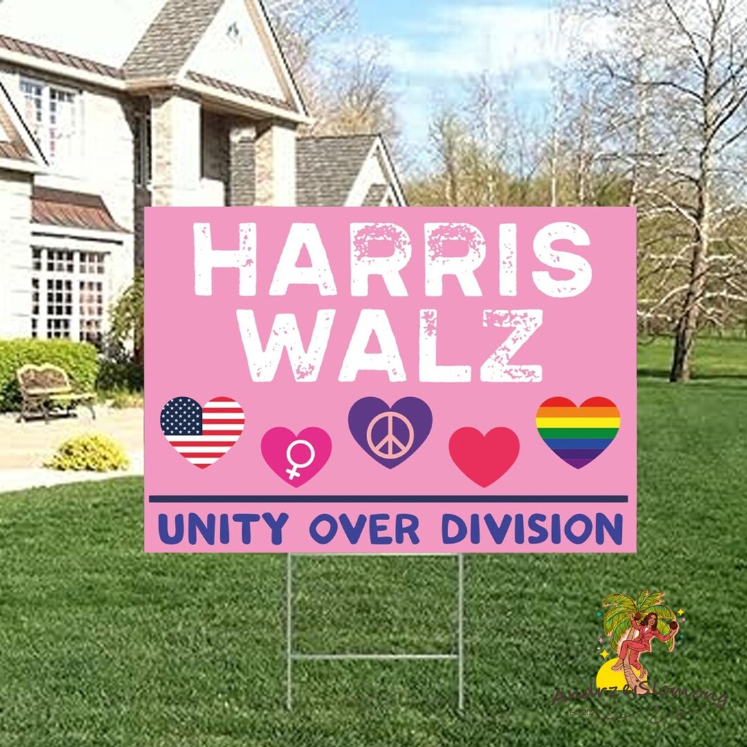 Harris Walz Unity Over Division Yard Sign, Retro Kamala Harris Yard ...