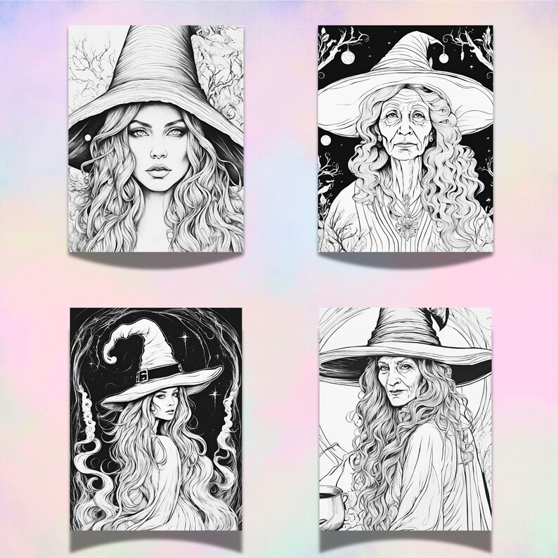 25 Page Witch Coloring Book Bundle,printable PDF, Magical Witches ...