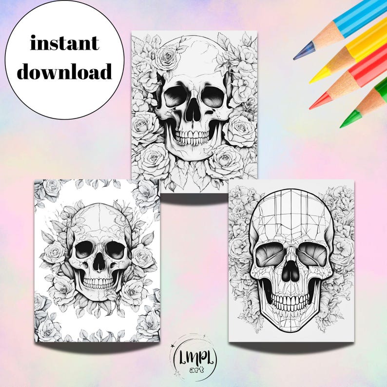 25 Skull Coloring Book Bundle, Printable Coloring Book for Adults ...