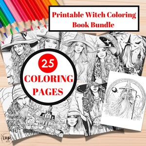 25 Page Witch Coloring Book Bundle,printable PDF, Magical Witches ...