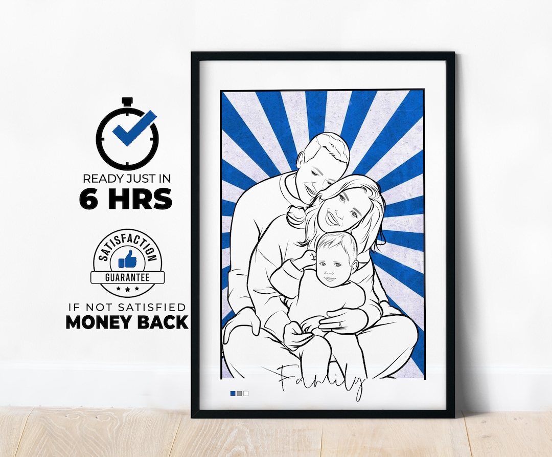 Custom Family Line Drawing, Custom Family Drawing From Photo, Christmas ...