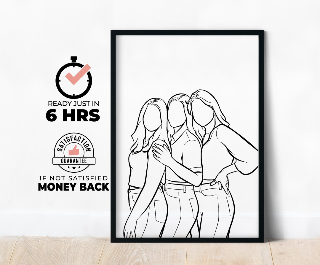 Personalized Friendship Line Drawing Gift, Custom Portrait (digital ...