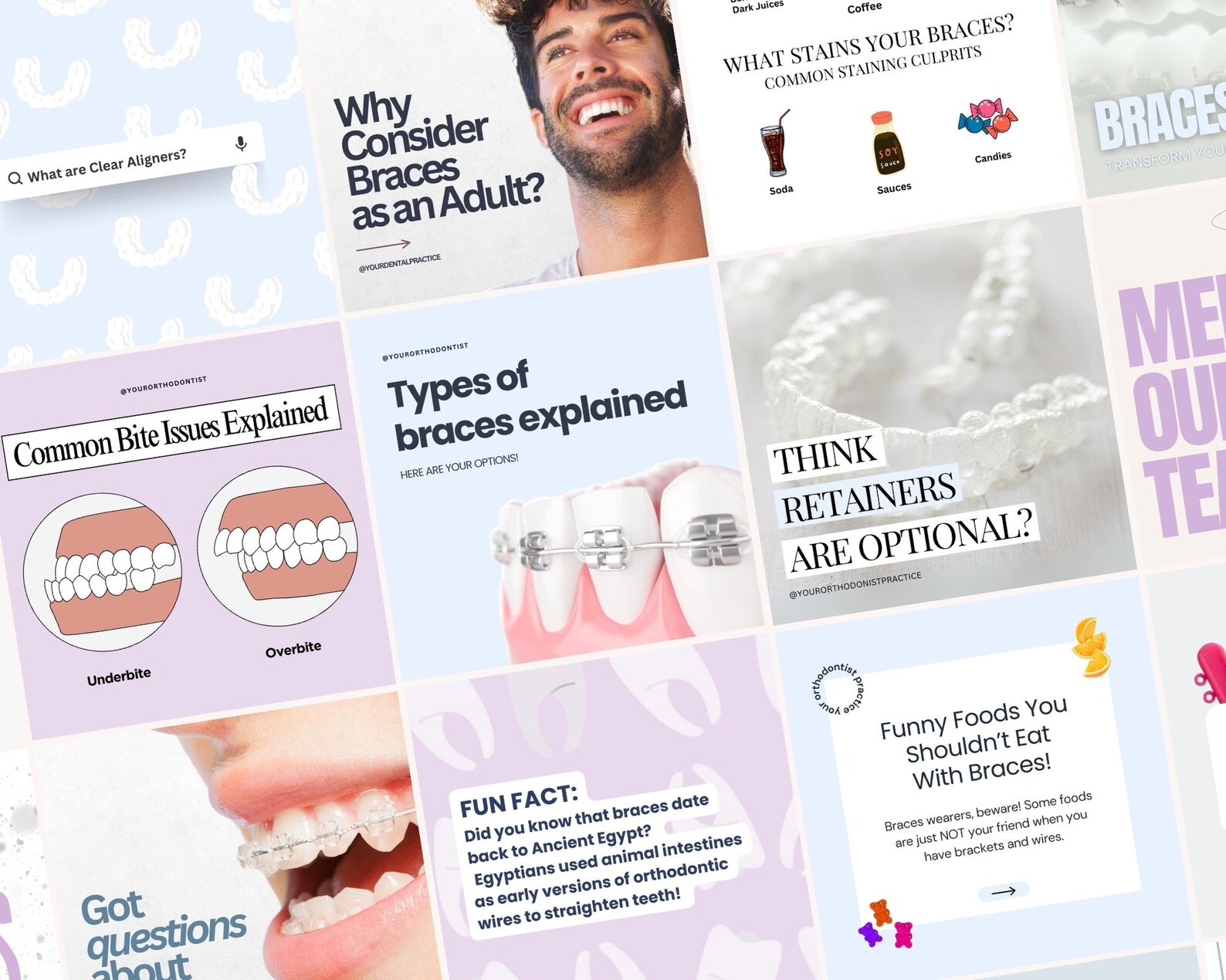 Orthodontist Instagram Templates | Dental Social Media Kit | Braces and ...