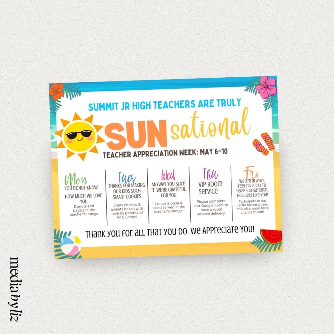 Sunsational Teacher Appreciation Week Flyer | Editable Canva Template ...