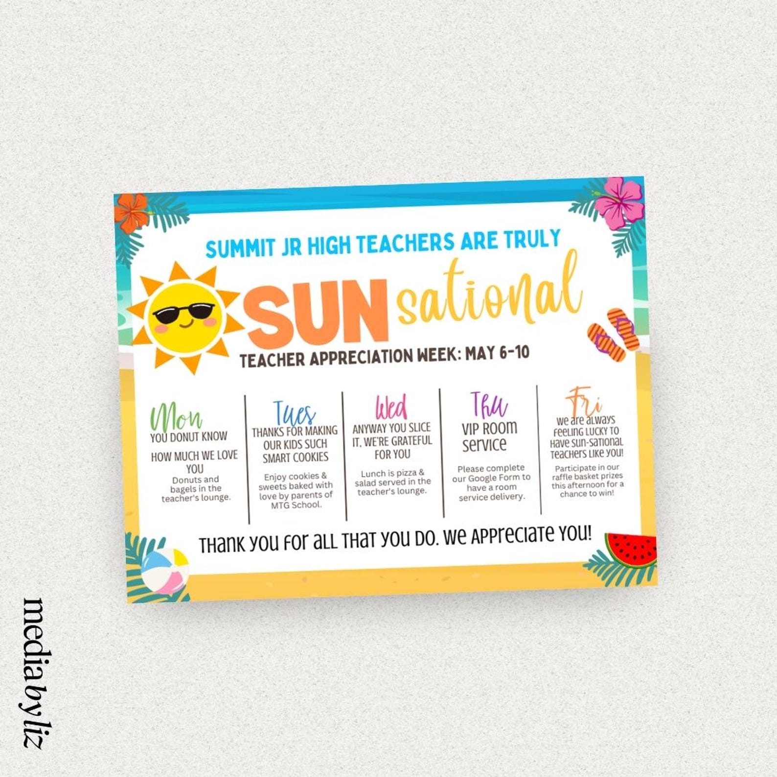 Sunsational Teacher Appreciation Week Flyer | Editable Canva Template ...