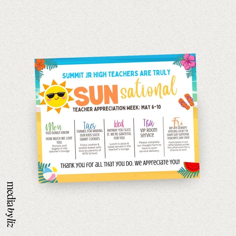 Sunsational Teacher Appreciation Week Flyer | Editable Canva Template ...