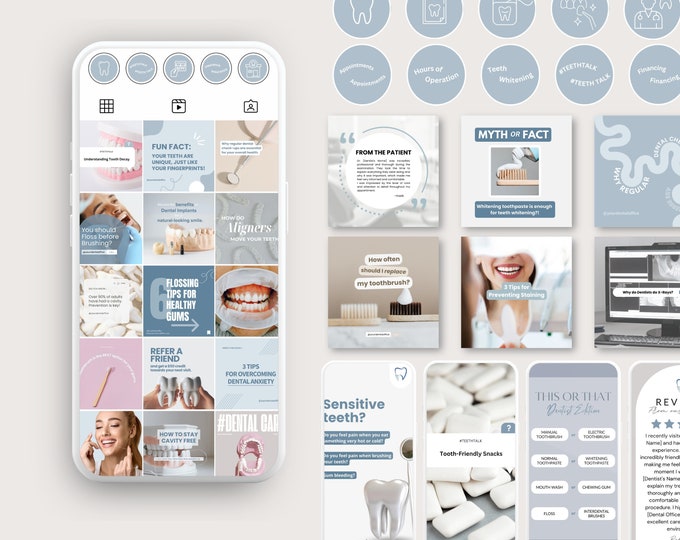 200 Dental BUNDLE: 60 Posts, 60 Stories, 80 Highlight Covers Template ...
