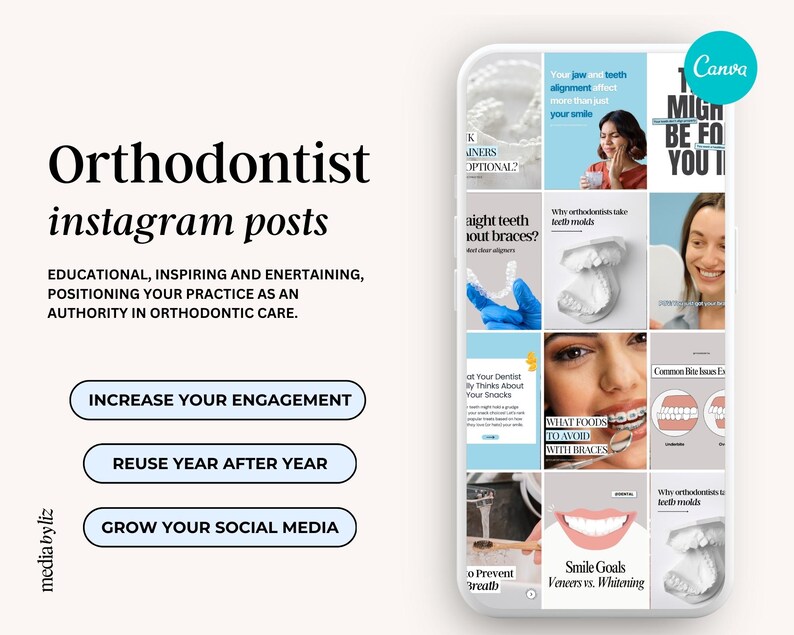 Orthodontist Instagram Templates | Braces & Invisalign Social Media Kit ...
