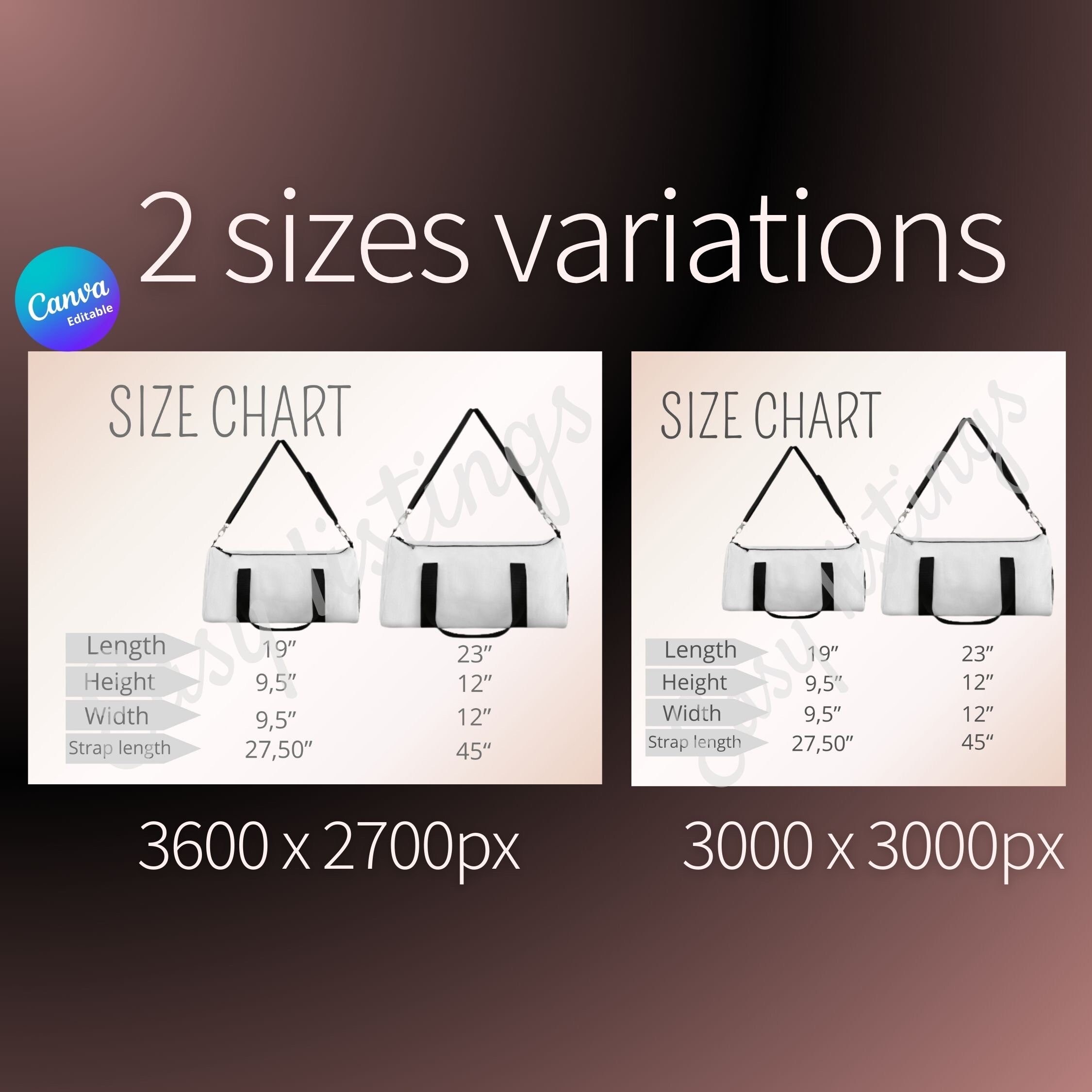 Weekender Bag Sizing Mockup, Duffel Bag Complete Mock-up Listing ...