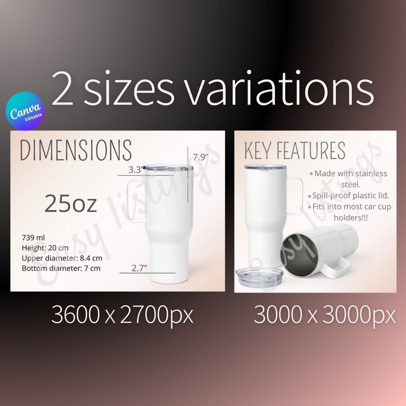 Tumbler Sizing Chart, New Seller ,etsy Listing, 25oz Tumbler Listing ...