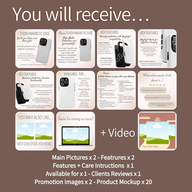 Magsafe Phone Case Mockup, Editable Canva Template, for POD Listings ...