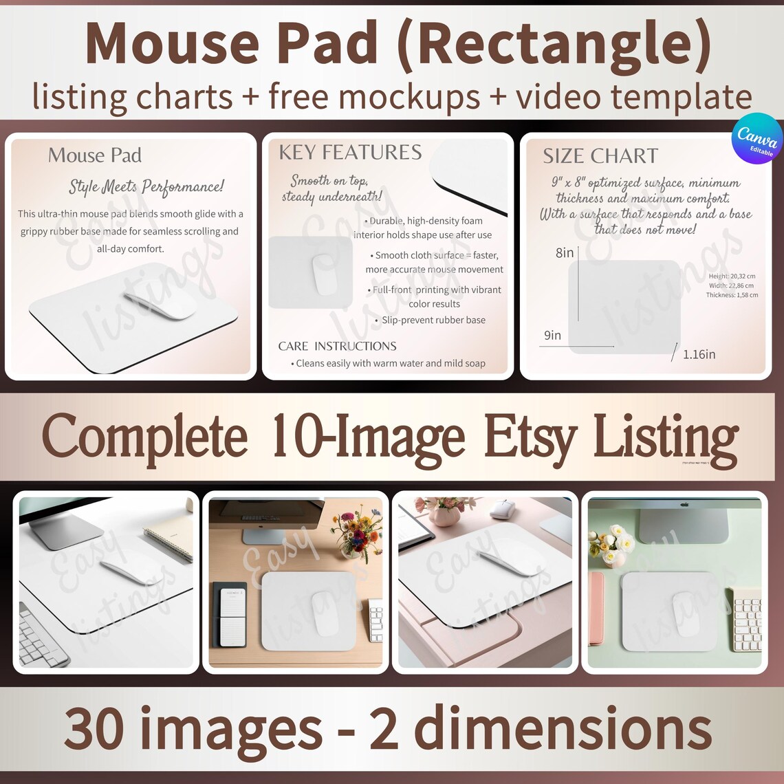 Mouse Pad Mockup, Mousepad Size Chart & Features Bundle to Sell on Etsy ...