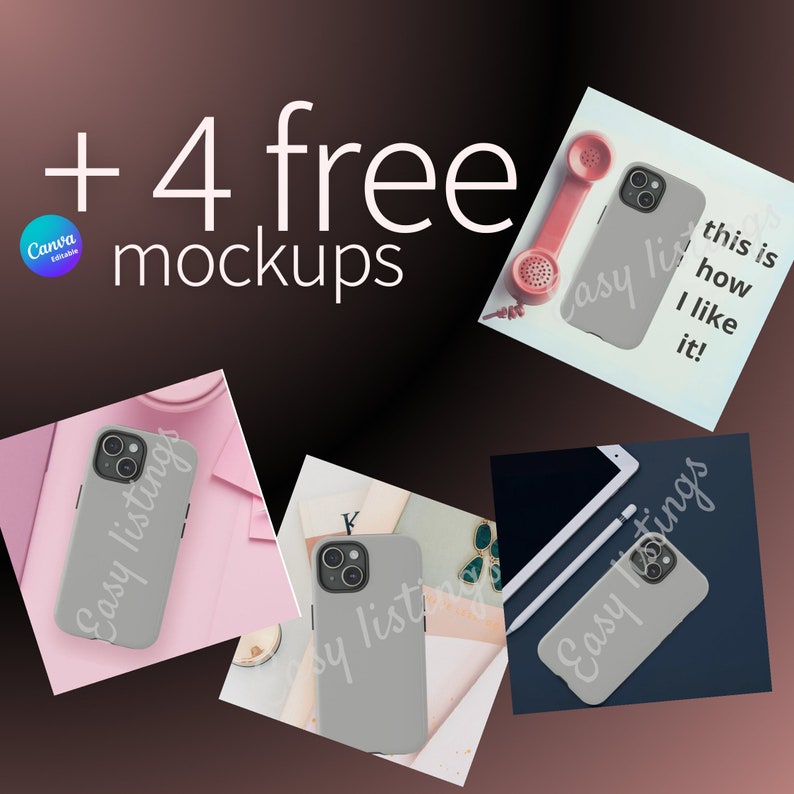 Phone Tough Case Mockup, Editable Sizing Chart, Seller Time Saver Mock ...