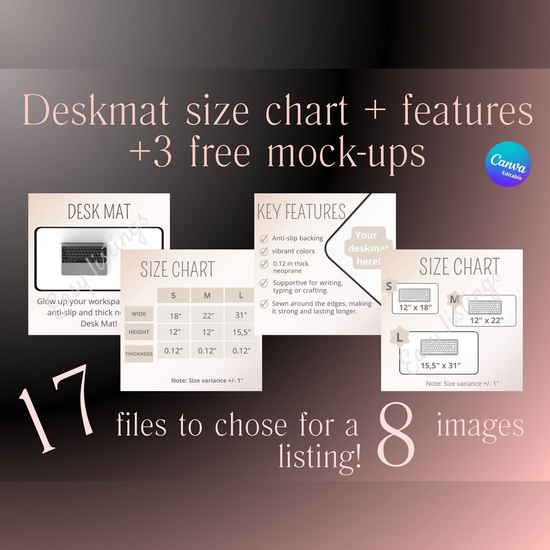 Desk Mat Mockup, Size Chart, Seller Time Saver, Mock-up Listing, Canva ...