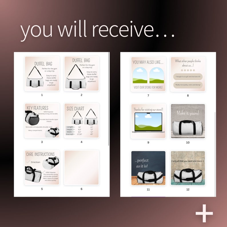 Weekender Bag Sizing Mockup, Duffel Bag Complete Mock-up Listing, Totebag Sized Chart, New ...