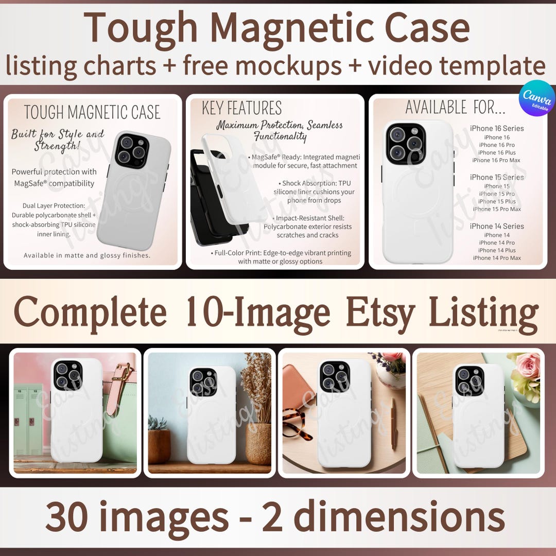 Magsafe Phone Case Mockup, Editable Canva Template, for POD Listings ...