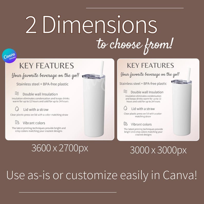 20oz Skinny Tumbler Mockup, Size Chart to Sell on Etsy, Editable on ...