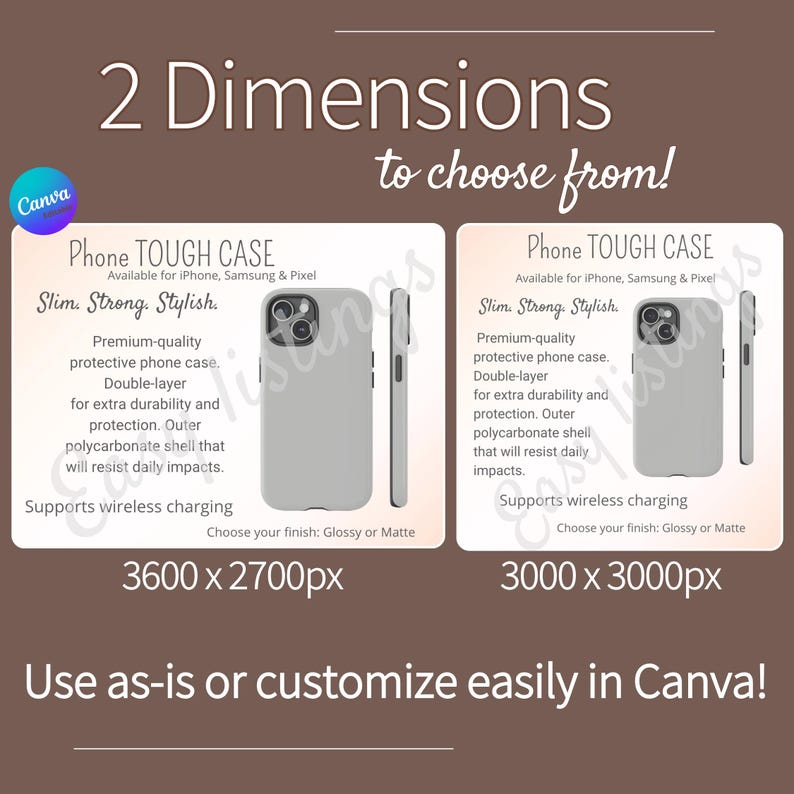 Phone Tough Case Mockup, Editable Sizing Chart, Seller Time Saver Mock ...