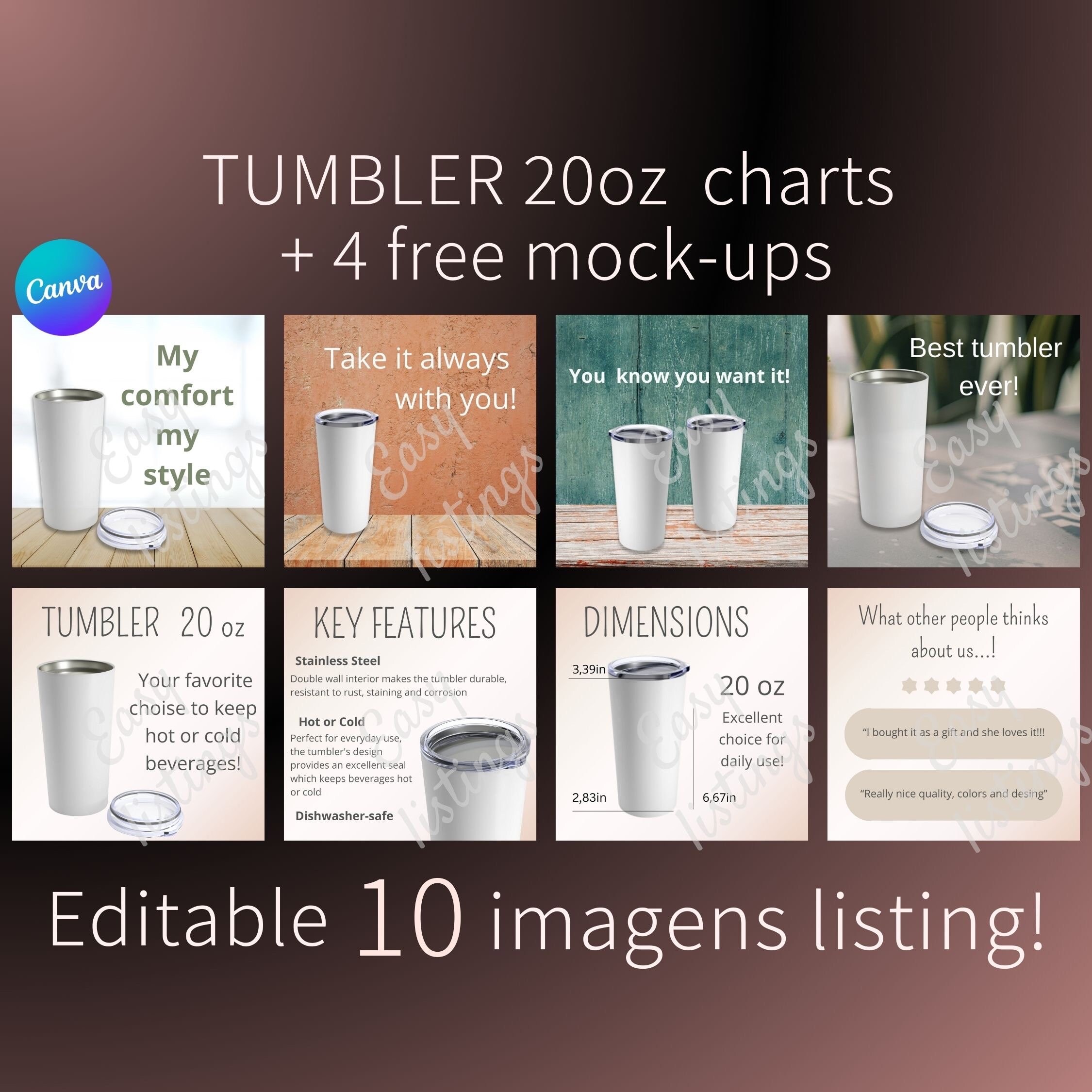 20oz Tumbler Mockup, Sizing Chart, Tumbler Sizing, Etsy Listing, New ...